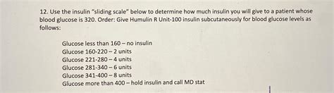Solved Use The Insulin Sliding Scale Below To Determine Chegg Com