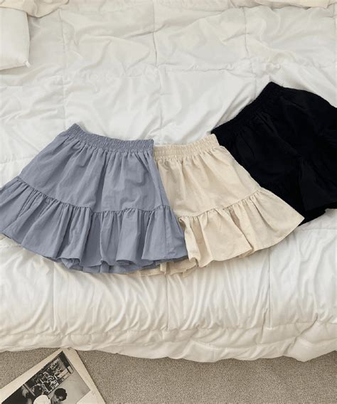 바지안감3color 캉캉 셔링 밴딩 미니스커트 에이블리