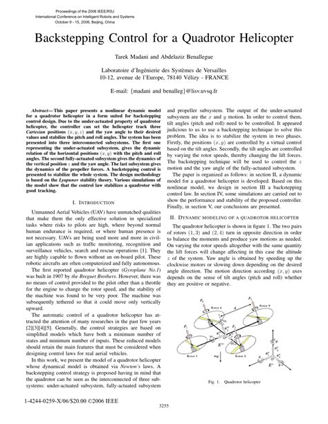 Pdf Backstepping Control For A Quadrotor Helicopter