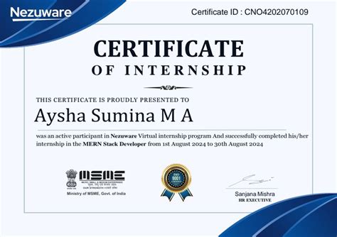 Aysha Sumina M A On Linkedin Nezuware Internship Mern