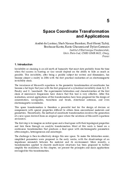 Pdf Space Coordinate Transformation And Applications