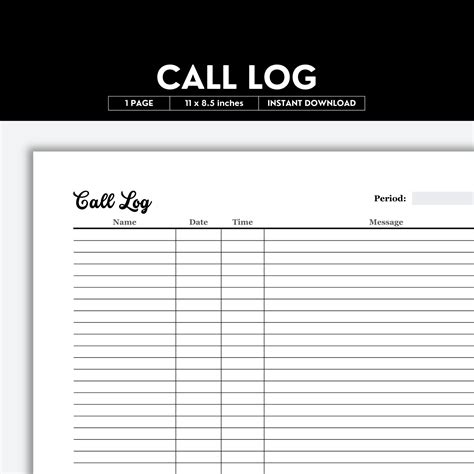 Call Log Phone Call Tracker Communication Log Appointment Tracker Contact List Lead Tracker