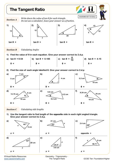 Tangent Ratio Worksheet Sine Camt Cosine Tangent By 5th