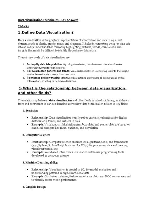 Ppl Complete Notes Data Visualization Techniques Ia1 Answers 2 Marks 1 Data Visualization