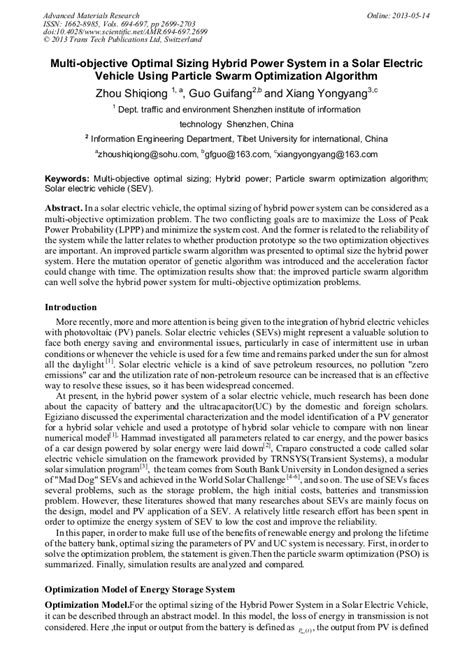 Multi Objective Optimal Sizing Hybrid Power System In A Solar Electric