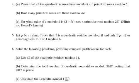 solved a frove that all the quadratic nonresidhcs modulo 5 are
