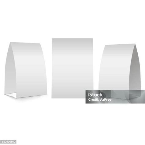 흰색 배경에 고립 된 그림자와 함께 빈 테이블 텐트 앞쪽 왼쪽 및 오른쪽 보기 인사장에 대한 스톡 벡터 아트 및 기타 이미지 인사장 텐트 형판 Istock