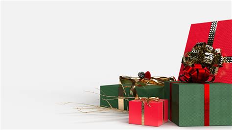 메리 크리스마스와 새해아름다운 선물 상자 전통적인 요소 크리스마스 장식품 리본 배경에 리본 과 겨울 시즌 소셜 미디어 배너를위한 축제 템플릿 3d 렌더링 12월에 대한 스톡