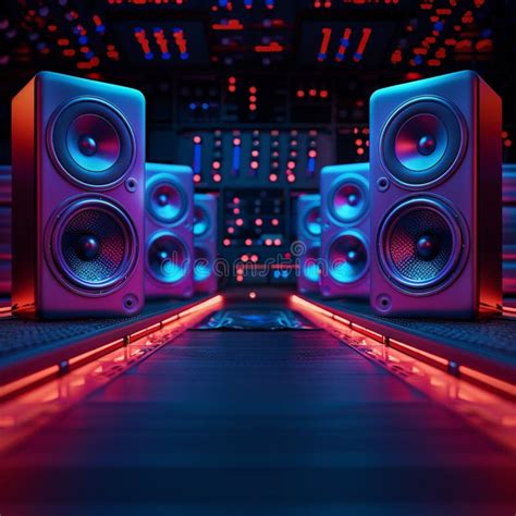 Futuristic Speaker System In Dark Lighted Cyber Environment Artistic
