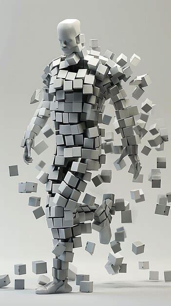 Abstract Human Figure Constructed From Various Shapes And Sizes Blocks