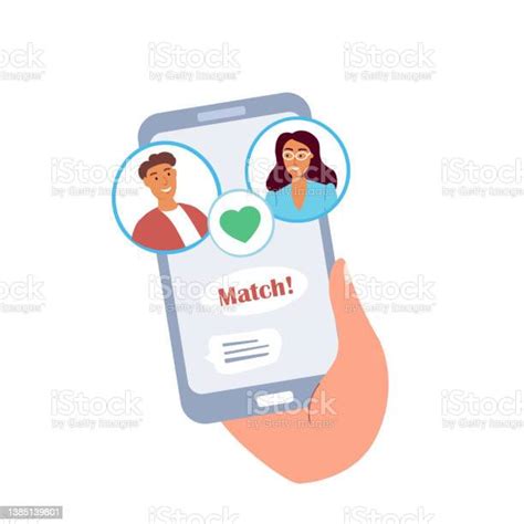 데이트 앱 인터페이스와 휴대 전화를 들고 인간의 캐릭터 손 커플 은 스마트 폰에서 온라인 응용 프로그램에서 일치합니다 가상 쌍 건물 흰색 배경에 격리된 컬러 플랫 벡터