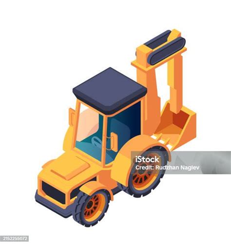 노란색 지게차의 등각 투영 그림 흰색 배경에 벡터 스타일 물류 또는 건설의 개념 벡터 일러스트 레이 션 건설 기계류에 대한 스톡 벡터 아트 및 기타 이미지 Istock