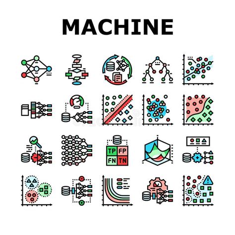 Machine Learning Algorithm Model Icons Set Vector Stock Illustration
