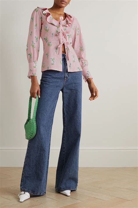 Batsheva 니아 타이 프론트 러플 플로럴 프린트 코튼 포플린 블라우스 최대 70 세일 The Outnet