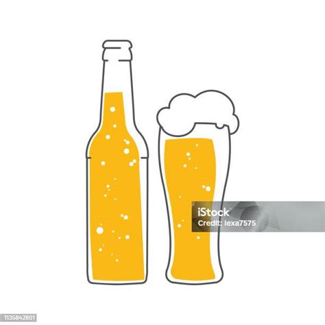 맥주 병 및 거품 맥주 한 잔 벡터 평면 그림 흰색 배경에 고립입니다 0명에 대한 스톡 벡터 아트 및 기타 이미지 0명 Ale 가득 찬 Istock