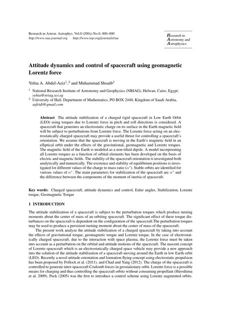Pdf Attitude Dynamics And Control Of Spacecraft Using Geomagnetic