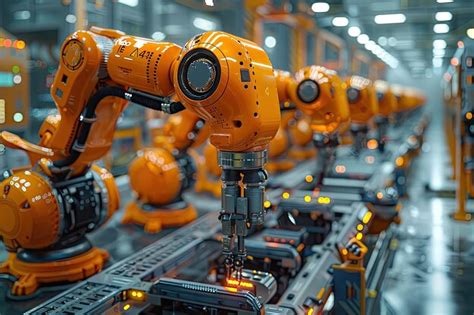 Aidriven Manufacturing Process With Robotic Arms Illustrating Industrial Automation Premium Ai