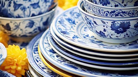 Premium Photo Tablecloth Blue Yellow White