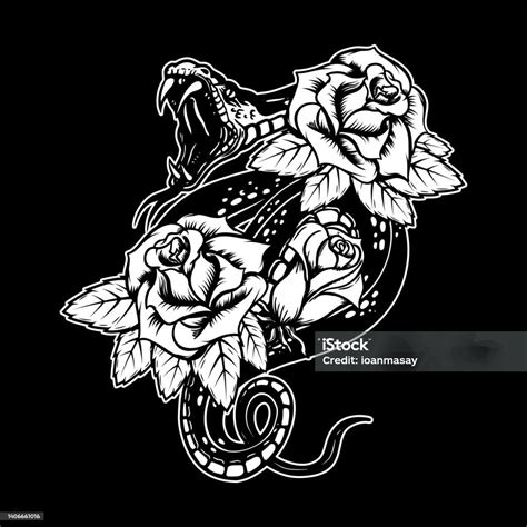 장미와 함께 배경에 뱀 포스터 티셔츠 카드 배너를위한 디자인 요소 벡터 일러스트 레이 션 0명에 대한 스톡 벡터 아트 및 기타