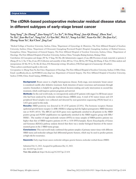 Pdf The Ctdna Based Postoperative Molecular Residual Disease Status In Different Subtypes Of