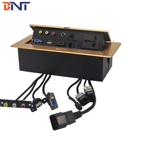 Golden Color Oem Conference Table Recessed Pop Up Power Socket With Connection Cables For