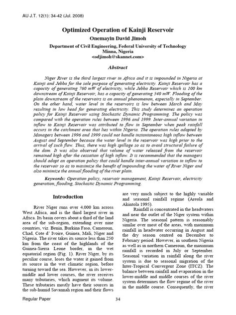 Optimized Operation Of Kainji Reservoir Pdf Reservoir Mathematical Optimization