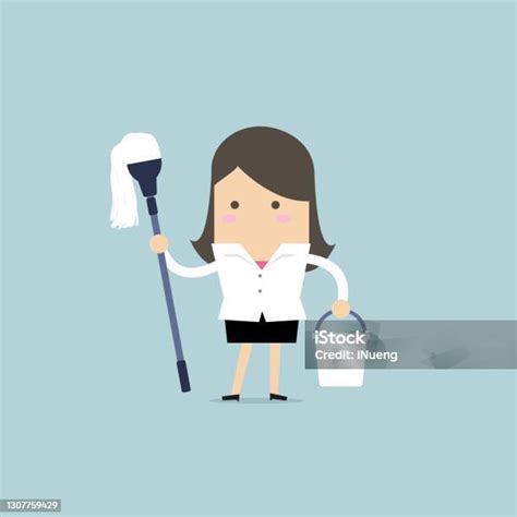 걸레와 양동이를 들고 있는 사업가 작업장 개념을 청소합니다 가사 집안일에 대한 스톡 벡터 아트 및 기타 이미지 가사 집안일 가정 생활 건강관리와 의술 Istock