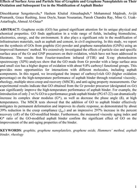 Effects Of Surface Area And Particle Size Of Graphite And Graphene Nanoplatelets On Their