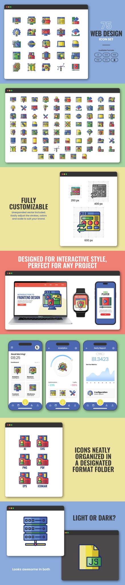75 Frontend Design Icon Set Flat Icons