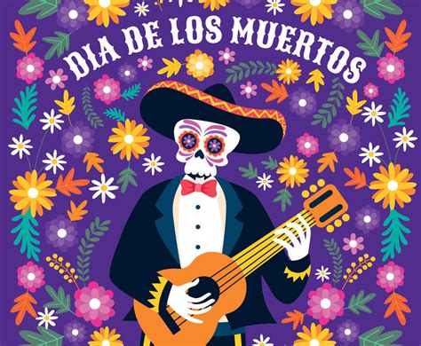 Dia De Muertos With Skull Playing Guitar Vector Art And Graphics