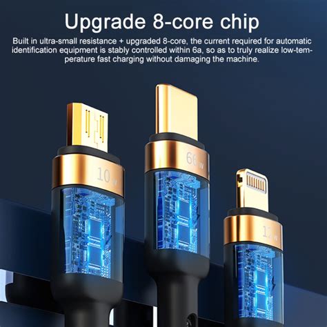 ROCK G18 Flash Charging Series 66W USB To 8 Pin USB C Type C Micro USB Data Cable Cable