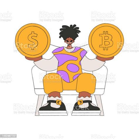 한 남자가 손에 달러와 비트 코인 동전을 들고 있습니다 렌트로 스타일의 캐릭터 가상현실에 대한 스톡 벡터 아트 및 기타 이미지 가상현실 경제 고름 Istock