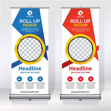 크리에이티브 롤업 배너 디자인 템플릿 프리미엄 벡터