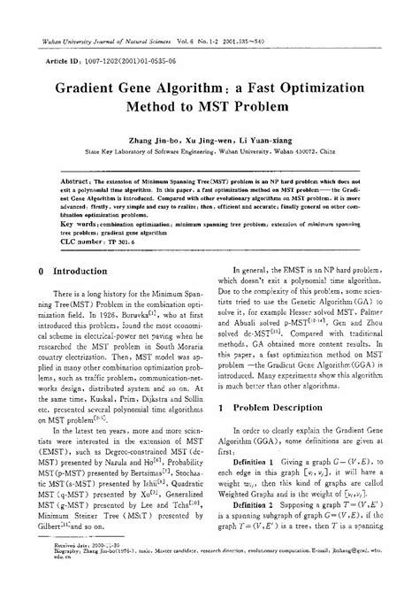 Pdf Gradient Gene Algorithm A Fast Optimization Method To Mst Problem Dokumentips