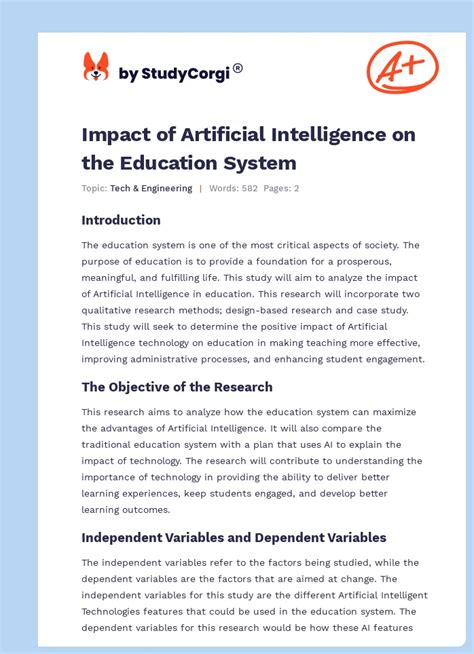 Impact Of Artificial Intelligence On The Education System Free Essay Example