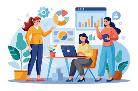 Three Women Engage In Data Analysis Presentation Discussing Insights With Visual Aids In An
