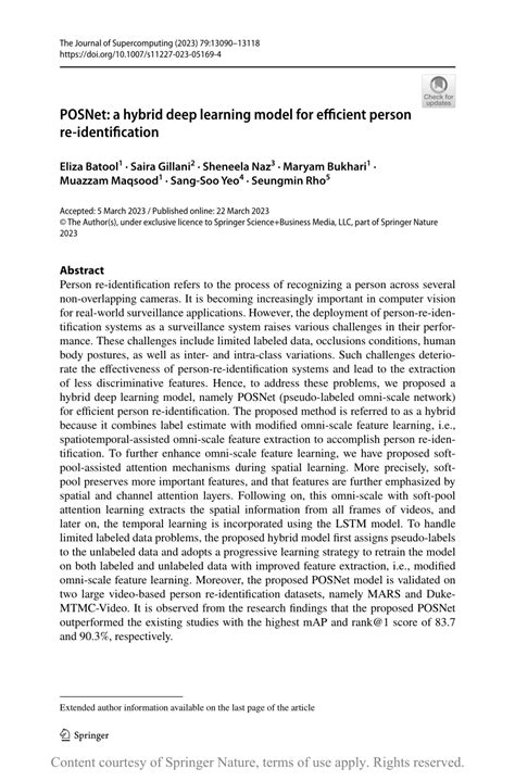 Posnet A Hybrid Deep Learning Model For Efficient Person Re Identification Request Pdf
