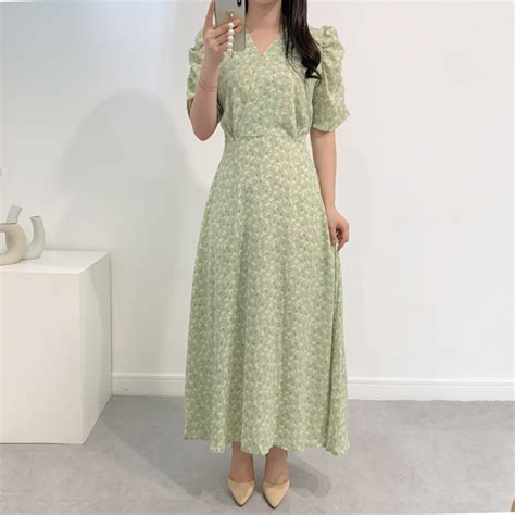 안감o 지아 여름 반팔 셔링 쉬폰플라워원피스 에이블리