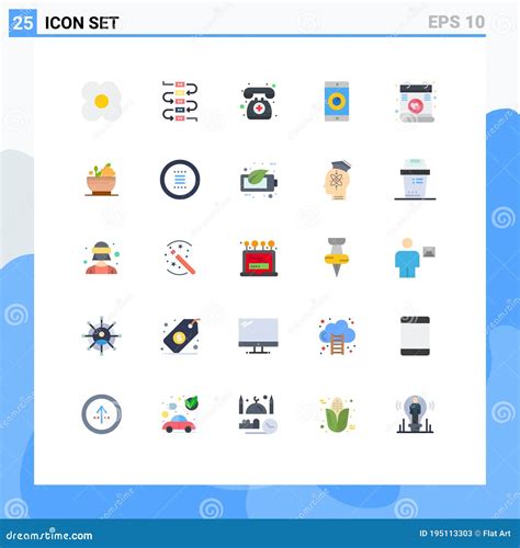 Pictogram Set Of 25 Simple Flat Colors Of Herbal Love Telephone Letter Mobile Application