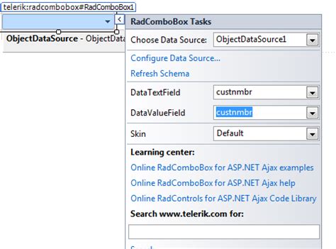 Asp Net Bind RadComboBox To ObjectDataSource Using DataSet Stack