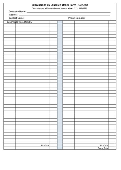 Generic Order Forms Printable Pdf Download