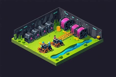 Cryptocurrency Mining Isometric Premium Ai Generated Image