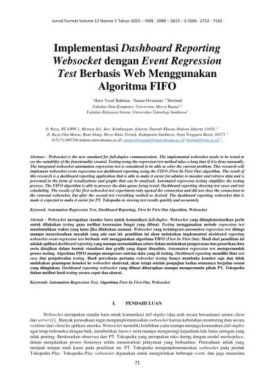 Implementasi Dashboard Reporting Websocket Dengan Event Regression Test