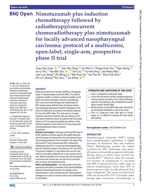 Pdf Nimotuzumab Plus Induction Chemotherapy Followed By Radiotherapyconcurrent