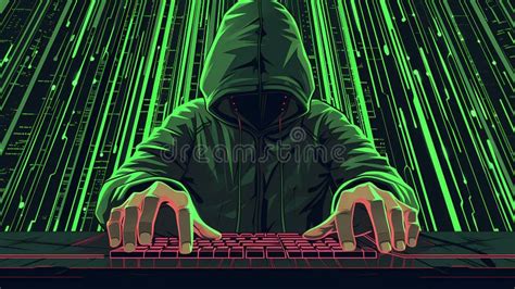 Cyber Hacker In Green Matrix Ai Generative Stock Image Image Of