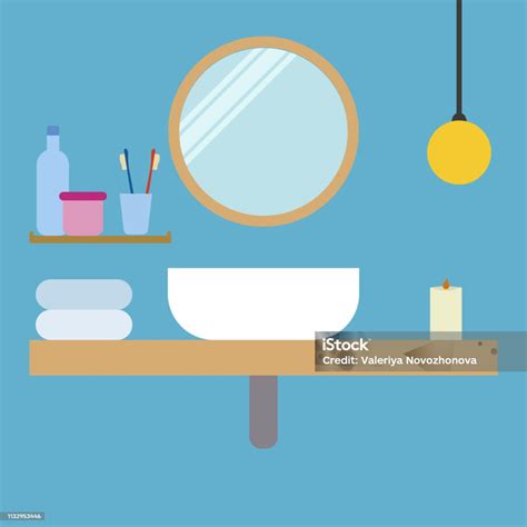 현대적인 욕실 인테리어입니다 벡터 평면 그림입니다 스칸디나비아 스타일입니다 가구에 대한 스톡 벡터 아트 및 기타 이미지 가구 가정 생활 개수대 Istock