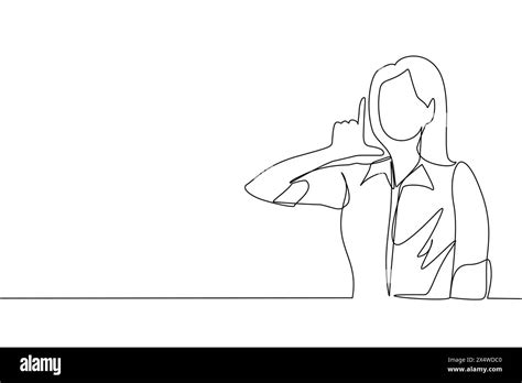 Single One Line Drawing Unhappy Woman Showing Loser Sign On Forehead