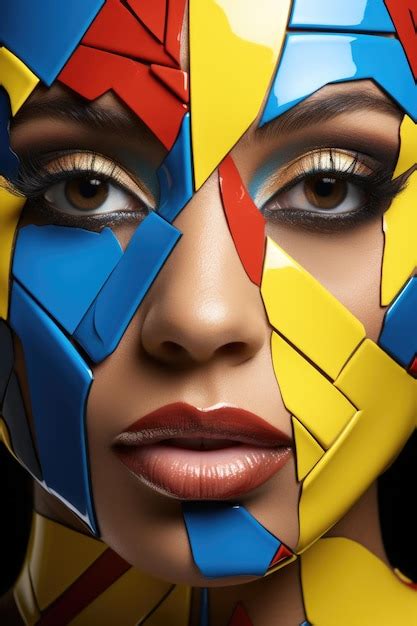 Premium Photo A Close Up Of A Woman S Face With A Colorful Mask Generative Ai Visualization Of