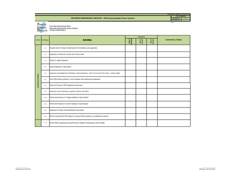 preventive maintenance checklist ups pdf electric power system