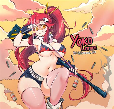 Jarckius Yoko Littner Tengen Toppa Gurren Lagann Highres Girl Breasts Gun Holding